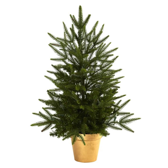 Pre-Lit Faux Potted Green Tree w/ Planter | West Elm