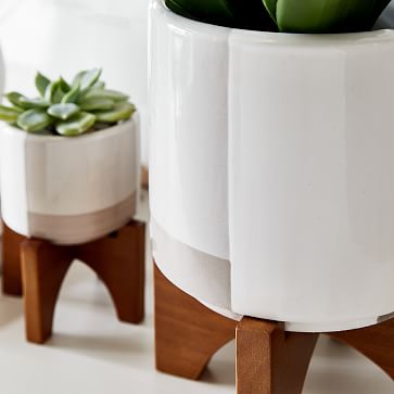 Mid-Century Turned Wood Tabletop Planters | West Elm