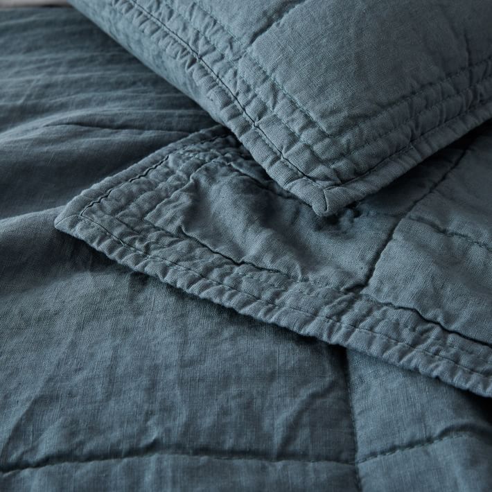 European Flax Linen Box Stitch Quilt & Shams | West Elm