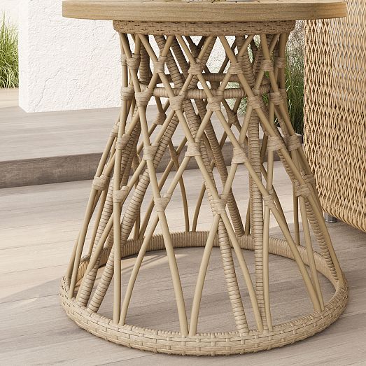 Teak & Wicker Outdoor Side Table (21.5") | West Elm