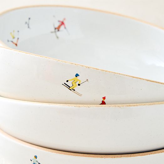 Holiday Skier Stoneware Pasta Bowl Sets | West Elm