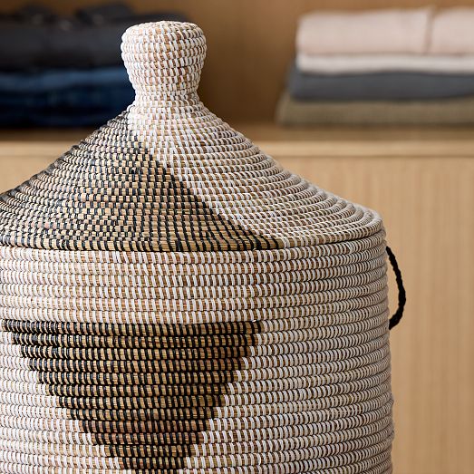 Graphic Millet Lidded Baskets - Black & White | West Elm