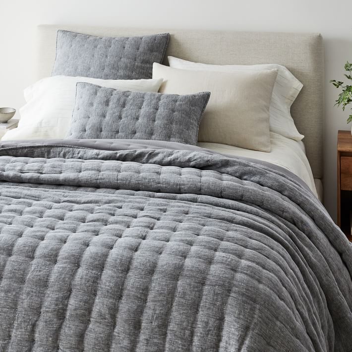 European Flax Linen Tack Stitch Quilt & Shams | West Elm