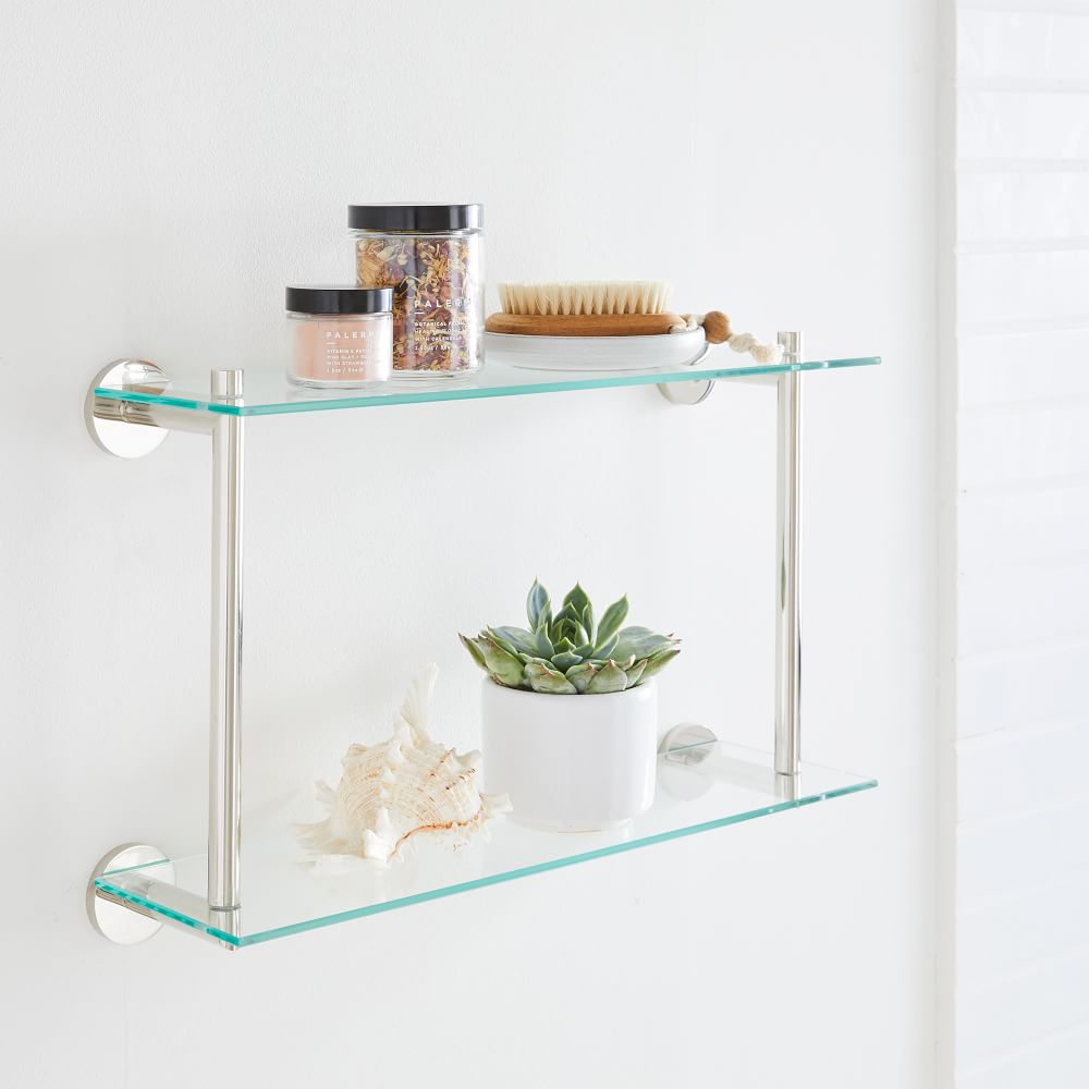 Modern Overhang Double Glass Bathroom Shelf | West Elm