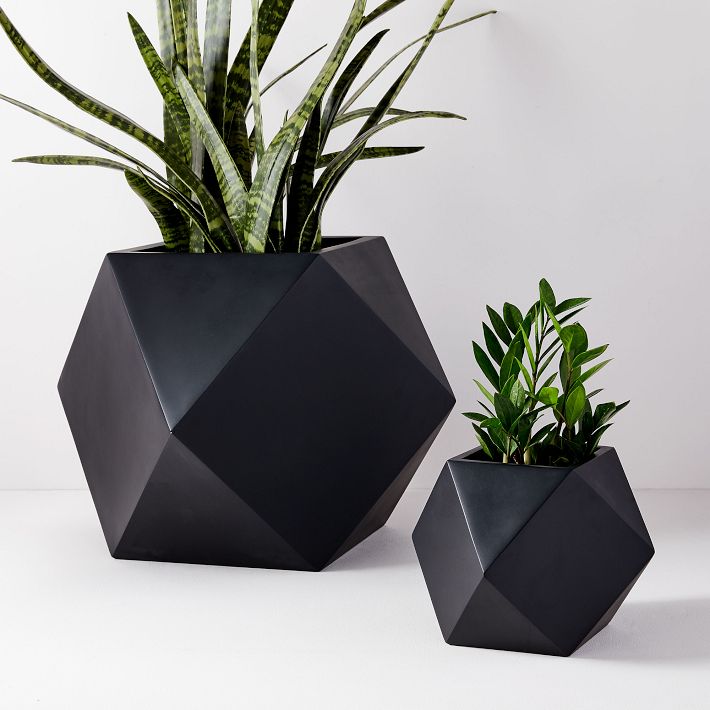 Faceted Modern Fiberstone Indoor/Outdoor Planters | West Elm