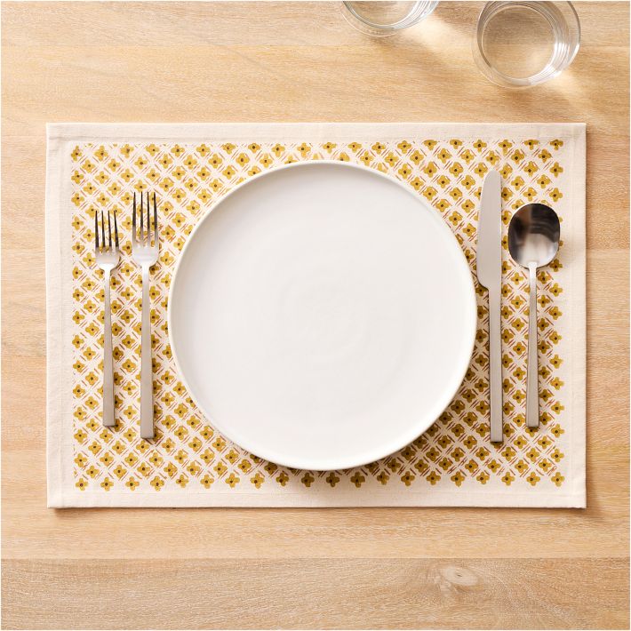 Soil to Studio Anita Block-Printed Cotton Placemats (Set of 2) | West Elm
