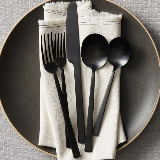 Kanto Stainless Steel Flatware Sets - Black Satin | West Elm