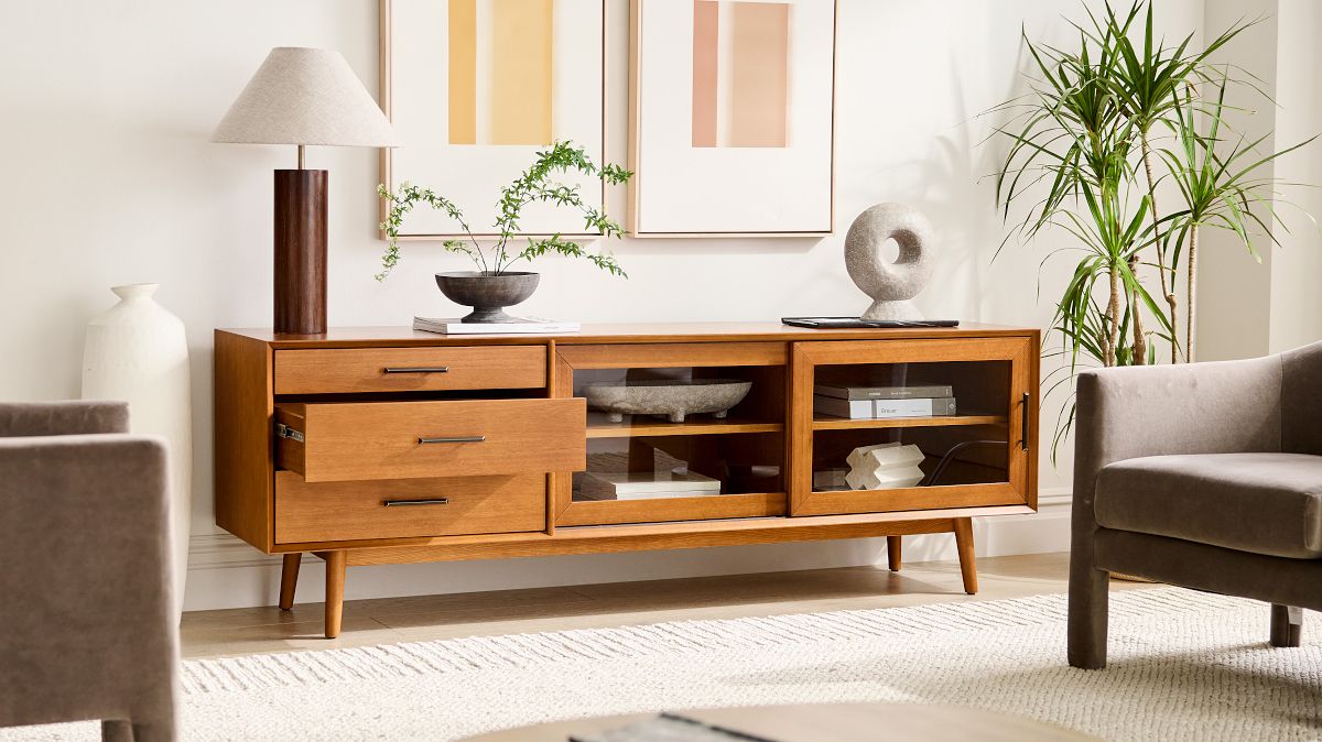 Mid-Century Glass Media Console (72"–80") | West Elm