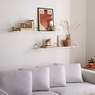 Linear White Lacquer Wall Shelves with Fairfax Brackets | West Elm