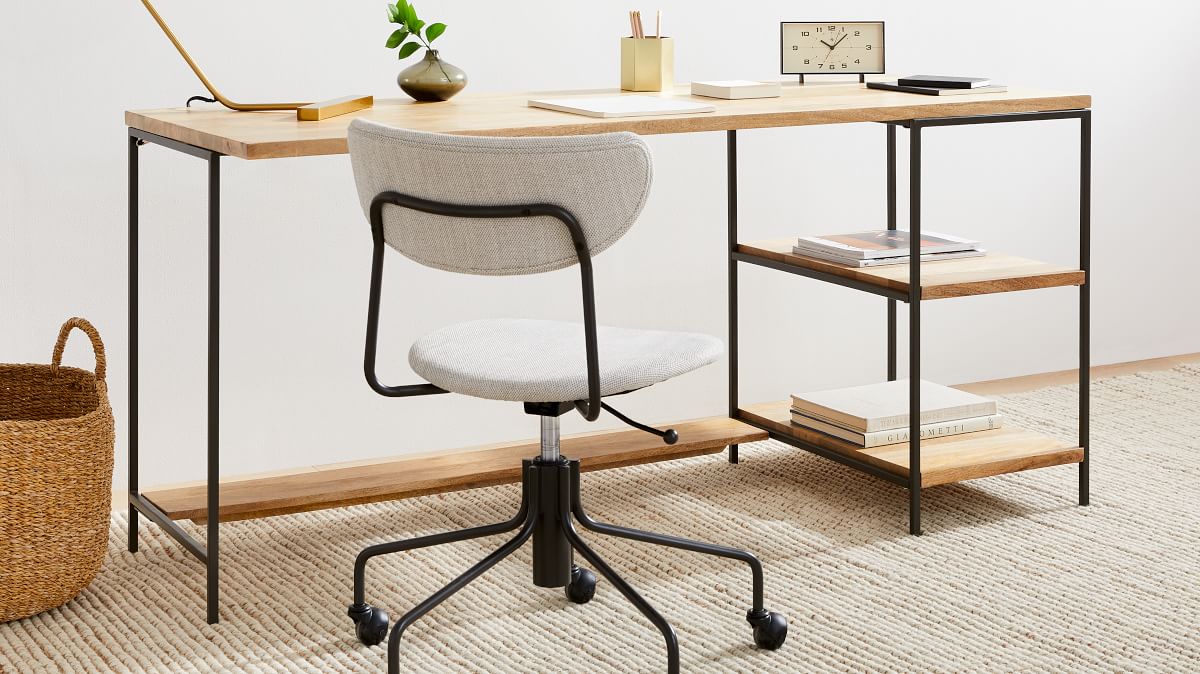 Industrial Storage 2-Piece Modular Desk w/ Open Shelves | West Elm