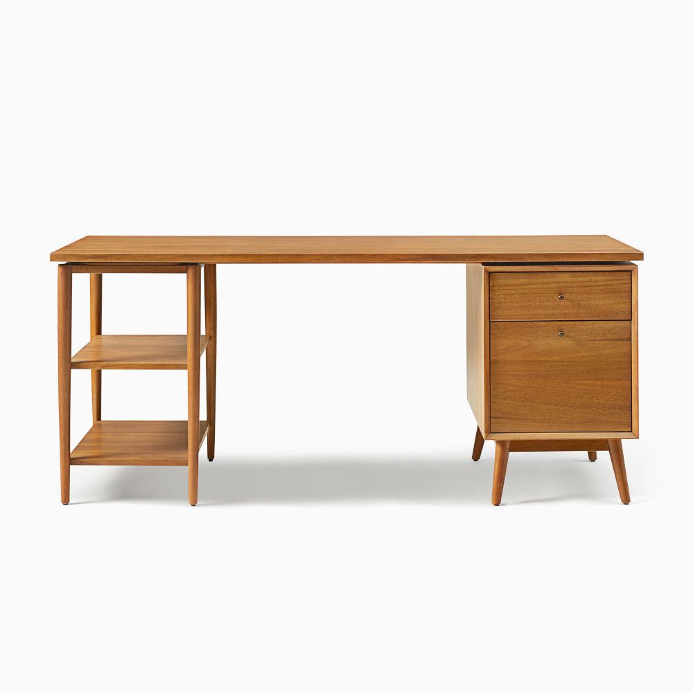 Mid-Century Modular Desk w/ File Cabinet & Shelves (70") | West Elm