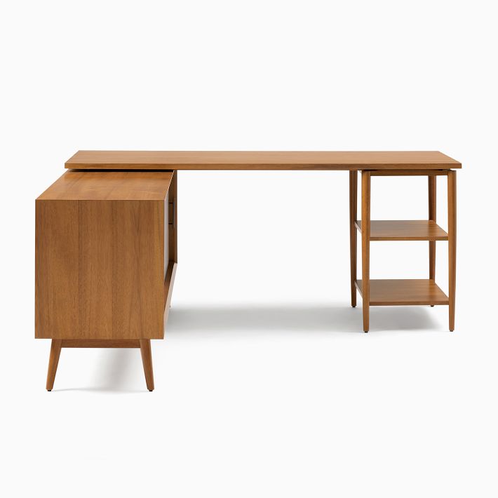 Mid-Century Modular L-Shaped Desk w/ Shelves & Bookcase (70") | West Elm