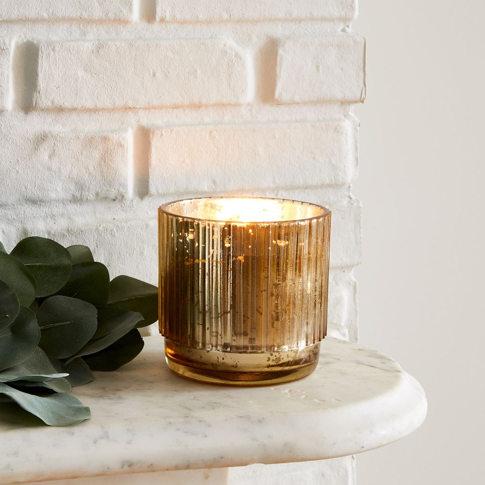 Mercury Glass Fluted Candles - Balsam Cedar | West Elm
