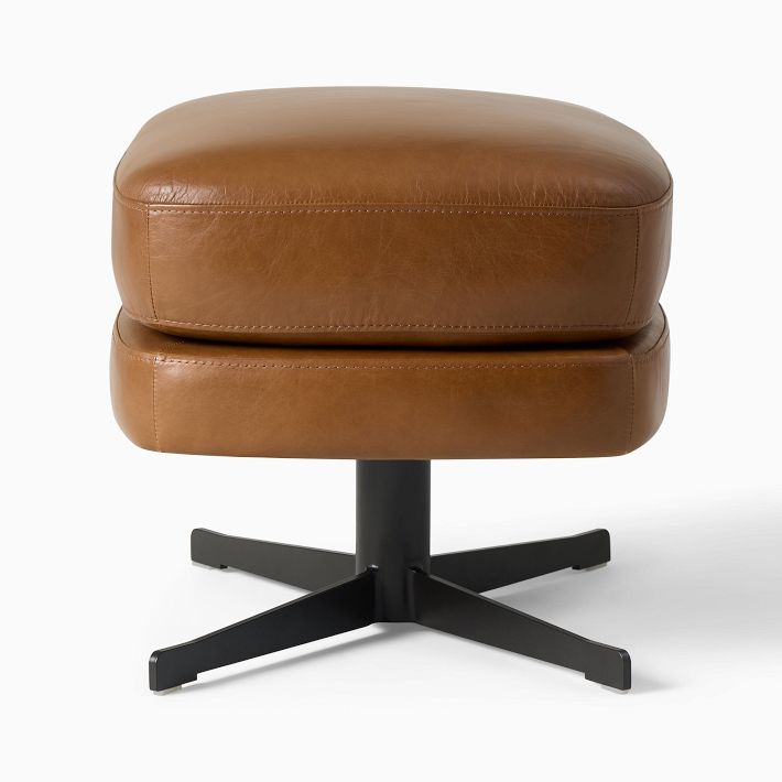 Viv Leather High-Back Swivel Chair Ottoman | West Elm