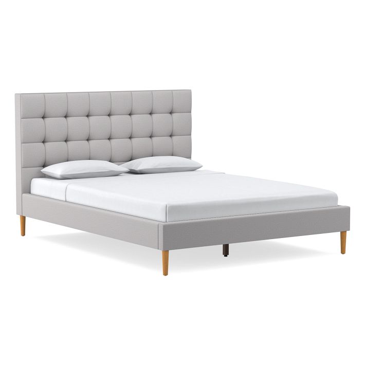 Emmett Grid Tufted Bed - Wood Legs | West Elm