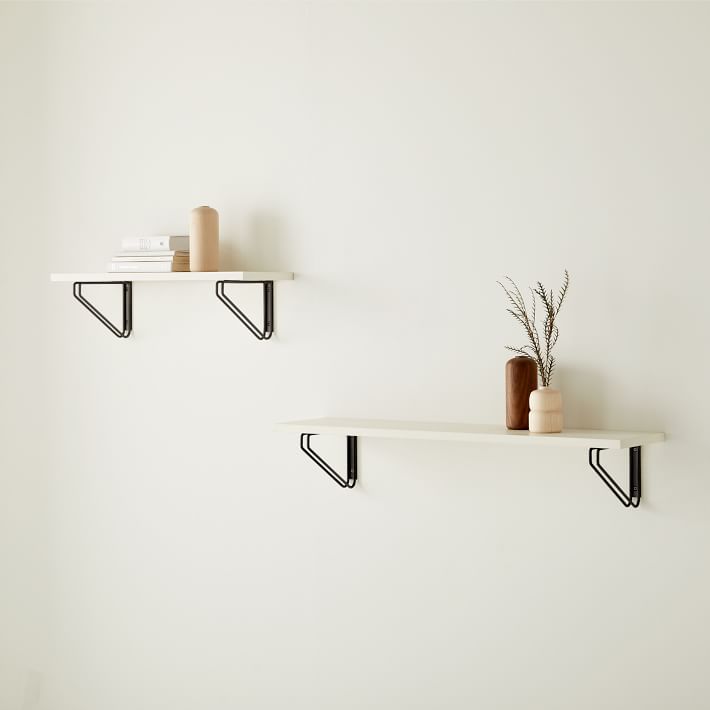 Linear White Lacquer Wall Shelves with Parallel Brackets | West Elm
