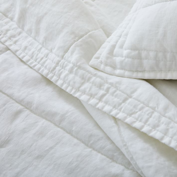 European Flax Linen Box Stitch Quilt & Shams | West Elm