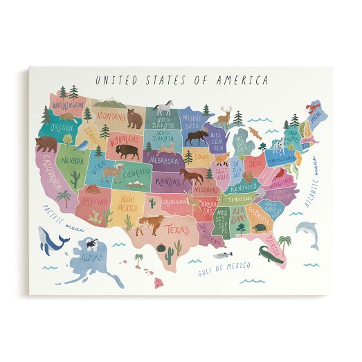 Animals Map of USA Canvas Wall Art by Minted for West Elm | West Elm