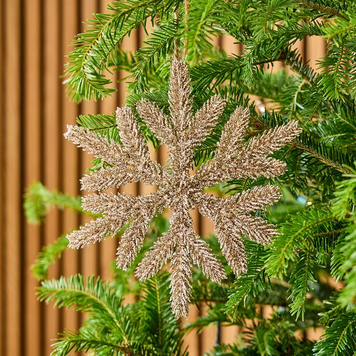 Gold Fluffy Glitter Snowflake Ornament | West Elm