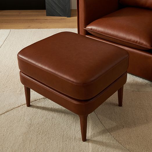 Auburn Leather High-Back Chair Ottoman | West Elm