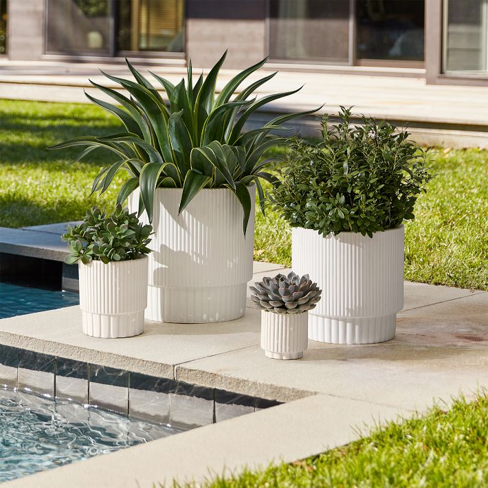 Fluted Ceramic Indoor/Outdoor Planters | West Elm