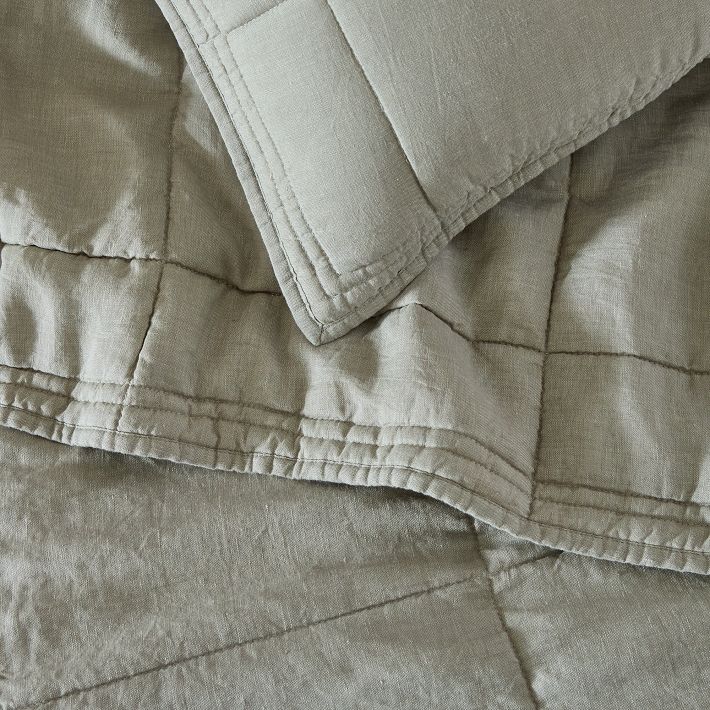 European Flax Linen Box Stitch Quilt & Shams | West Elm