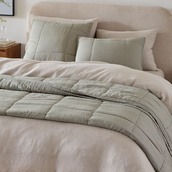 European Flax Linen Box Stitch Quilt & Shams | West Elm