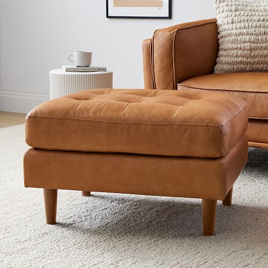 Dennes Leather Ottoman | West Elm