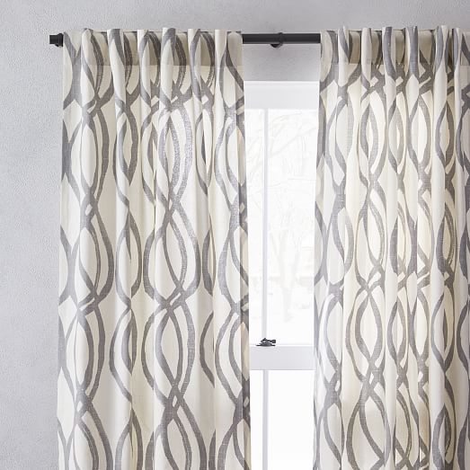 Cotton Canvas Scribble Lattice Curtains (Set of 2) - Feather Gray ...