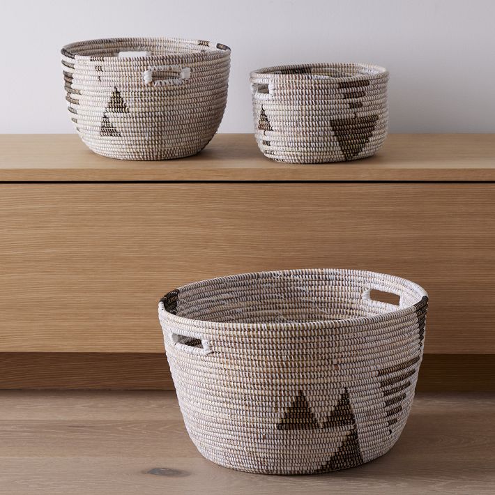 Graphic Millet Lidded Baskets - Black & White | West Elm