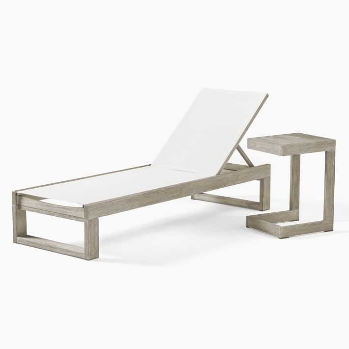 Portside Outdoor Textilene Chaise Lounge & C-Shaped Side Table Set ...