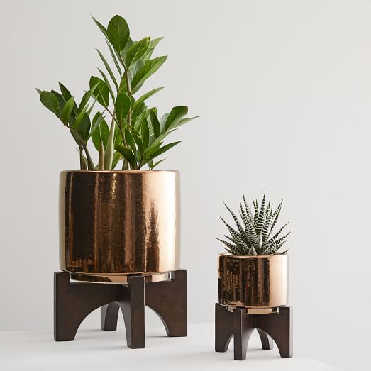 Mid-Century Turned Wood Tabletop Planters - Bronze | West Elm