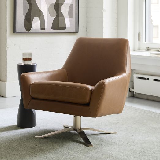 Lucas Leather Swivel Chair | West Elm
