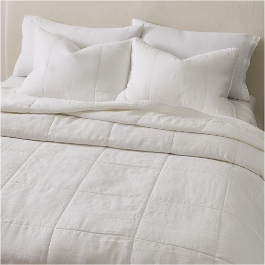 European Flax Linen Box Stitch Quilt & Shams | West Elm
