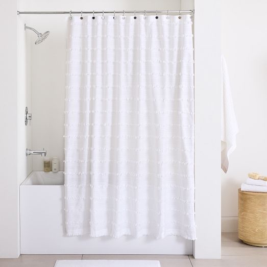 Organic Stripe Stitch Candlewick Shower Curtain White Black 72 x74