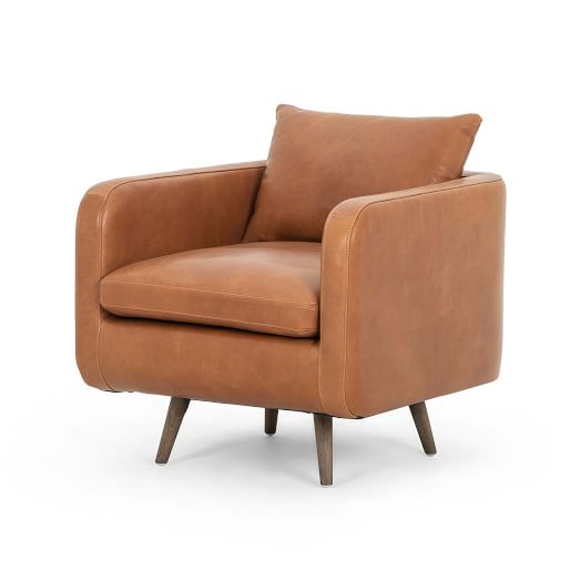Rounded Back Leather Swivel Chair West Elm
