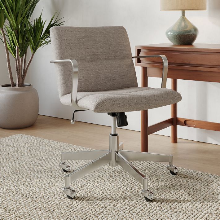 Cooper Mid Century Brushed Stainless Steel Performance Distressed Velvet Red Burnt Umber Office Chair West Elm