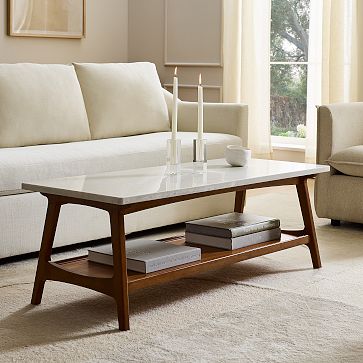 Reeve Mid Century 48 Rectangle Coffee Table Marble Acorn West Elm