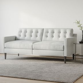 Drake Midcentury 76 Sofa Performance Coastal Linen Natural Sand Black West Elm