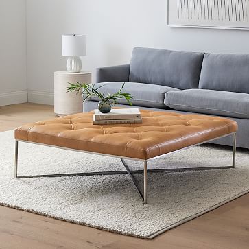 Brown leather square ottoman store