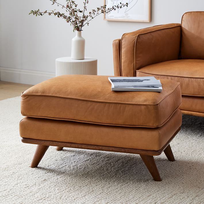 Zander Ottoman Down Blend Charme Leather Brown Mocha Almond West Elm