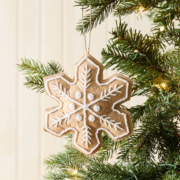 Embroidered Felt Gingerbread Snowflake Ornament | West Elm