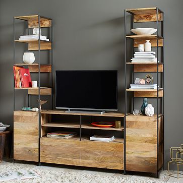 Industrial 49 Media and Set of 2 17 Open Closed Bookshelves Mango West Elm