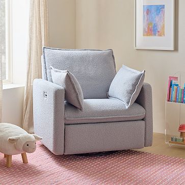 Paxton Pillow Recliner Power Chunky Boucle Gray Frost Gray West Elm