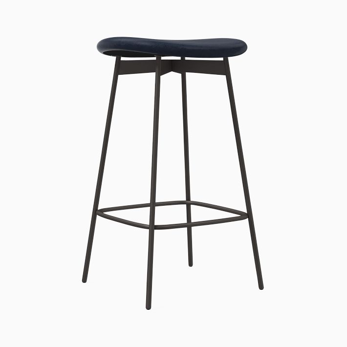 Modern Petal Backless Counter Stool Saddle Leather Brown Nut Dark Bronze West Elm
