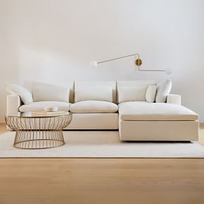 Harmony Petite Mod 2 Seat 3 Piece Left Ottoman Sectional Performance Distressed Velvet Silver West Elm