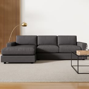 Urban 116 Left 2 Piece Chaise Sectional Yarn Dyed Linen Weave Blue Midnight Down Blend Fill West Elm