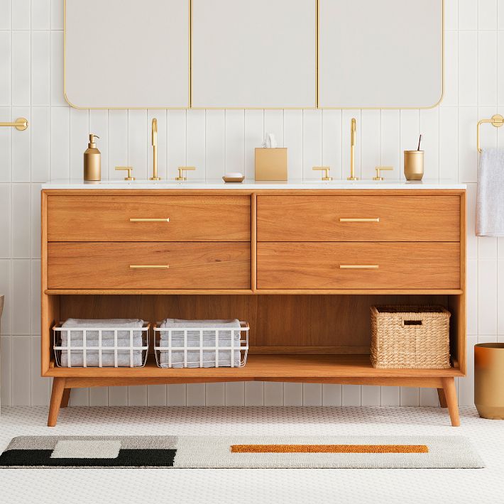 Mid-Century Open Storage Double Bathroom Vanity (63") - Acorn | West Elm