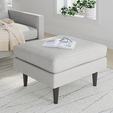 Drake Midcentury Ottoman Poly Gray Pearl Gray Deco Weave Black On Beech West Elm