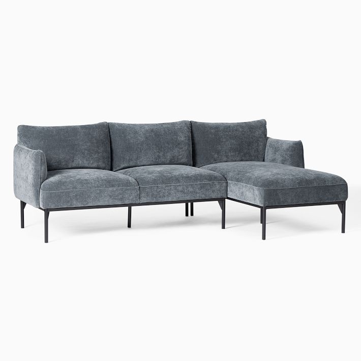 Penn Set 01 RA Sofa La Chaise Poly Performance Modern Chenille Gray Slate West Elm